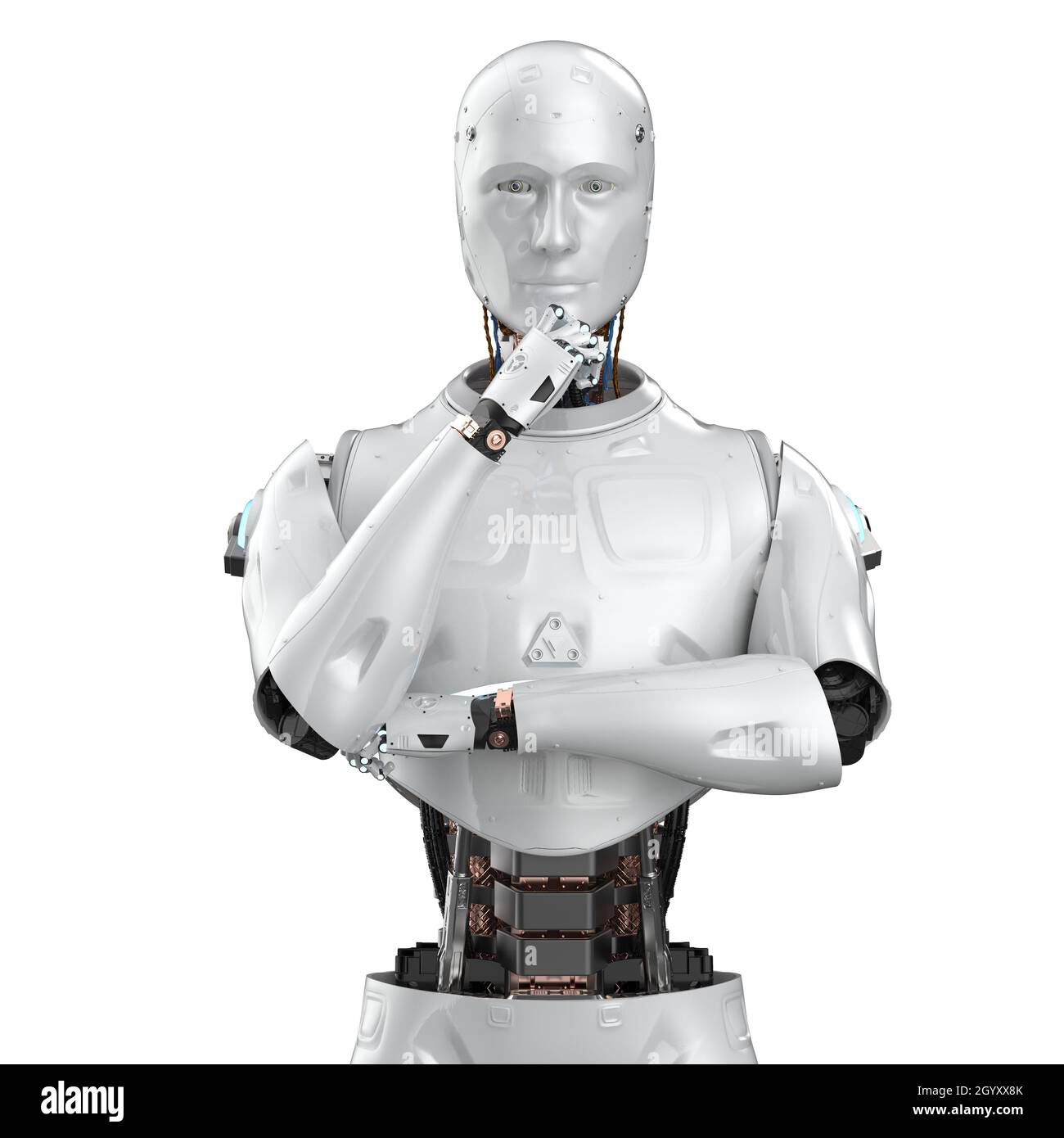 3d rendering ai robot computing or analyzing isolated on white Stock ...