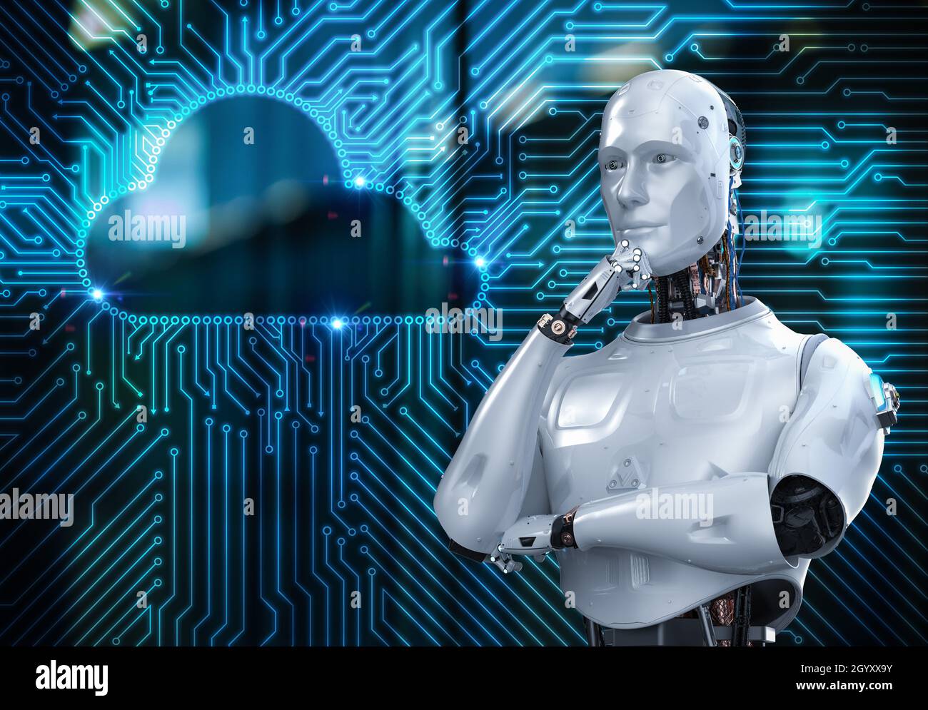 Cloud computing technology concept with 3d rendering robot and graphic ...