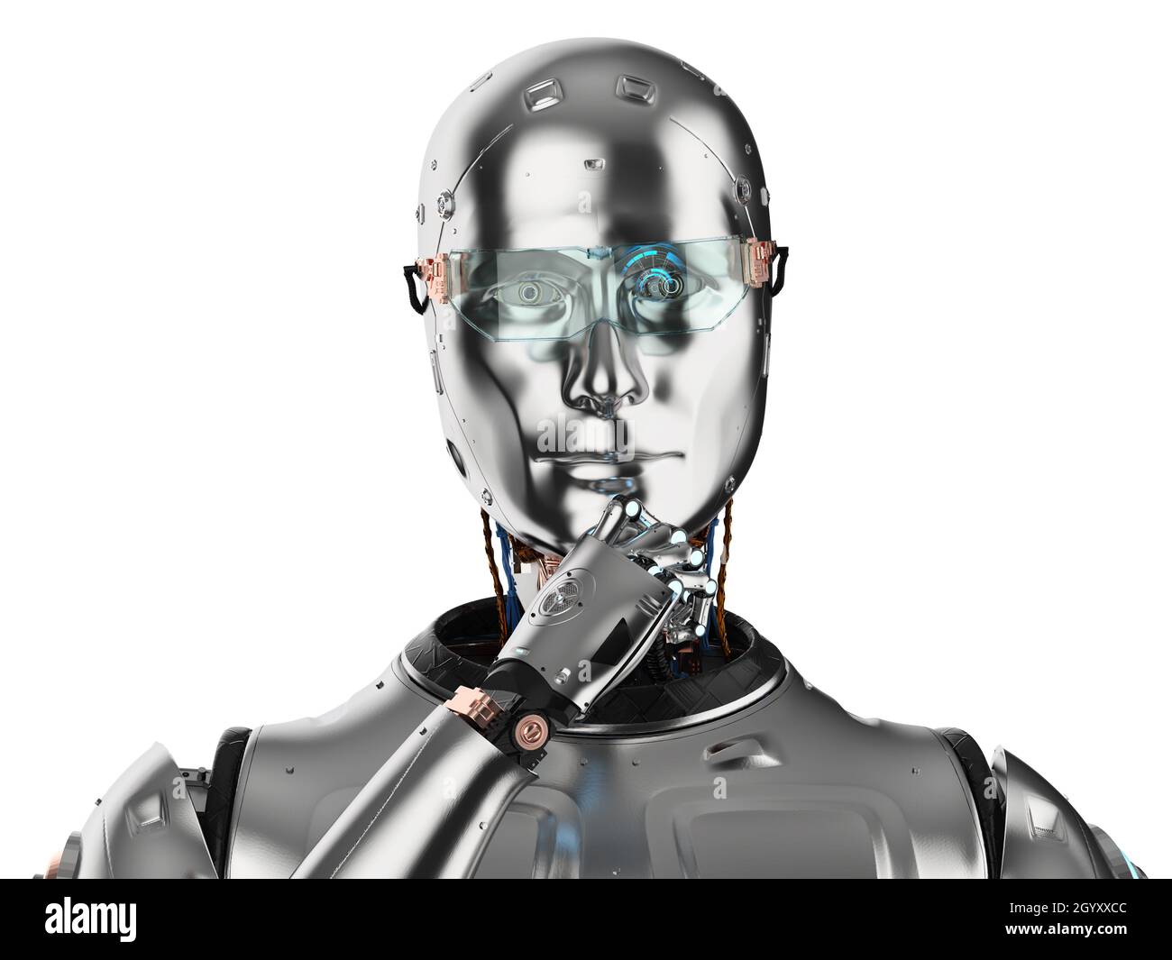3d rendering ai robot computing or analyzing isolated on white Stock ...