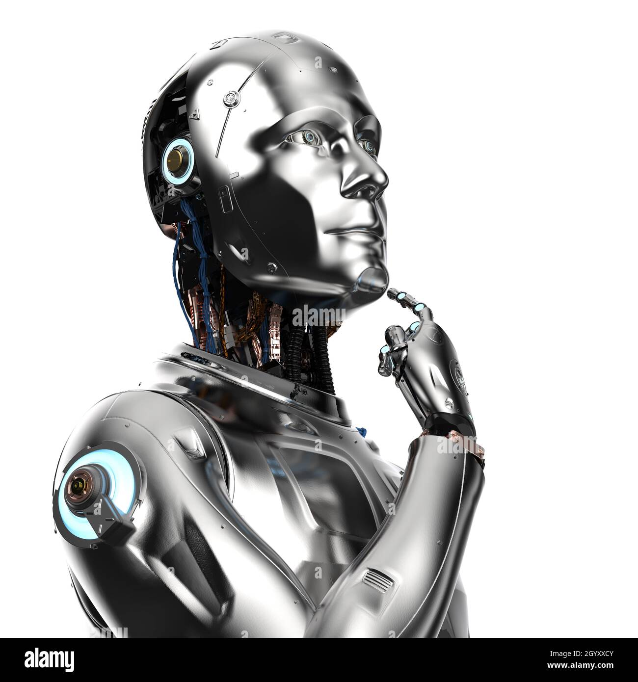 3d rendering ai robot computing or analyzing isolated on white Stock ...
