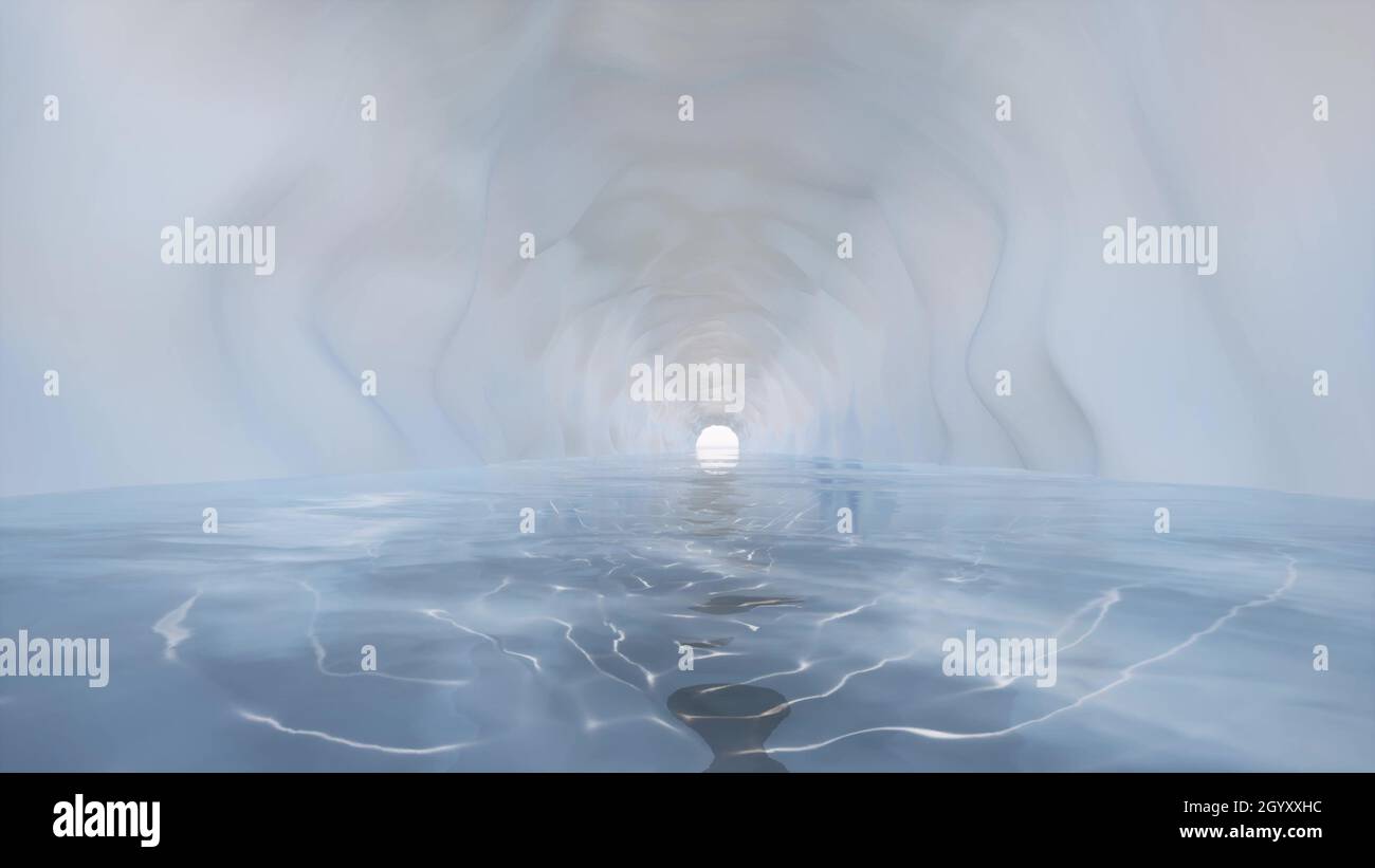 Ice cave on 3d style cold blue water Landscape 3d render Stock Photo ...