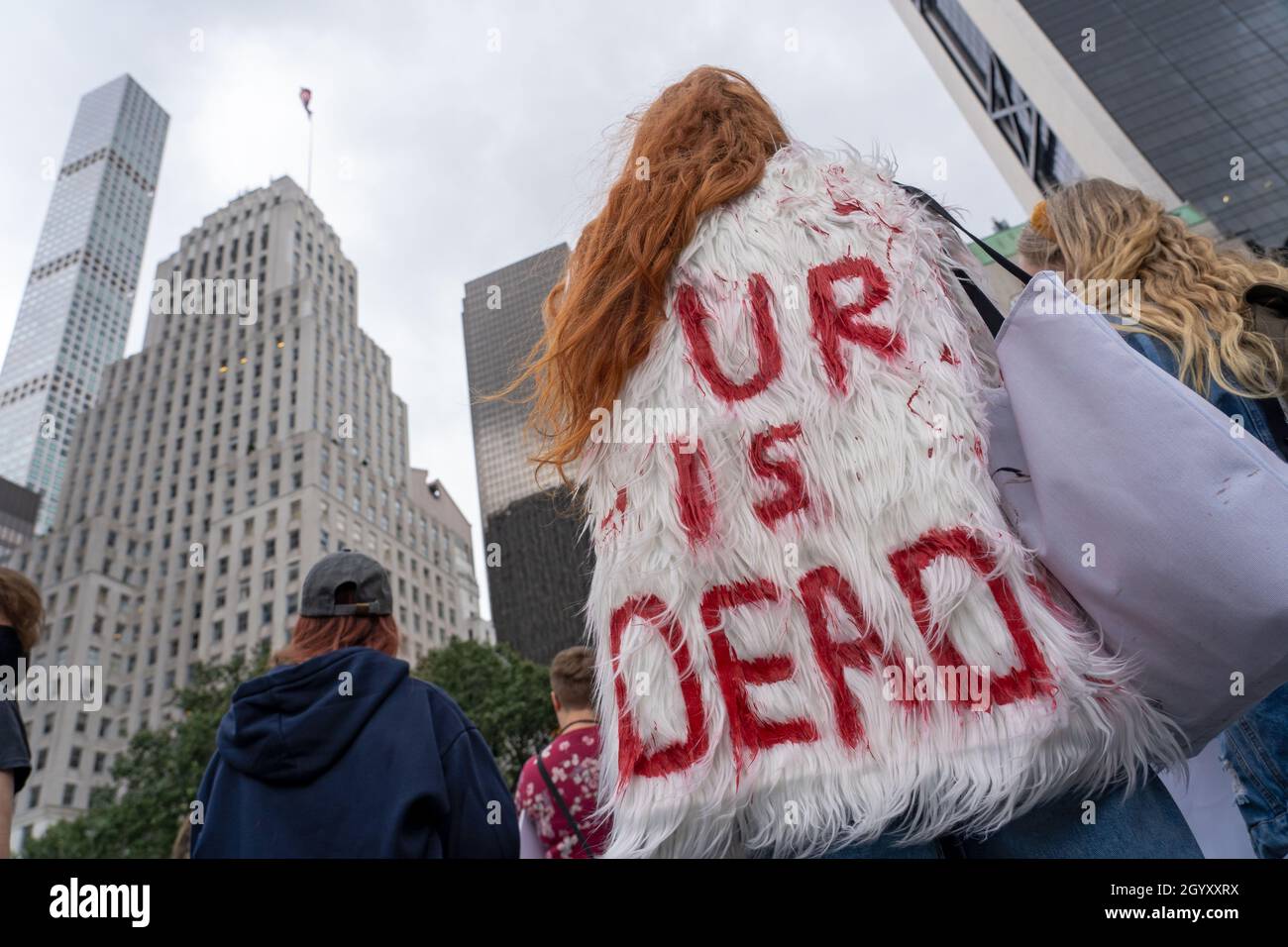 New York, United States. 09th Oct, 2021. Animal rights activist wearing ...