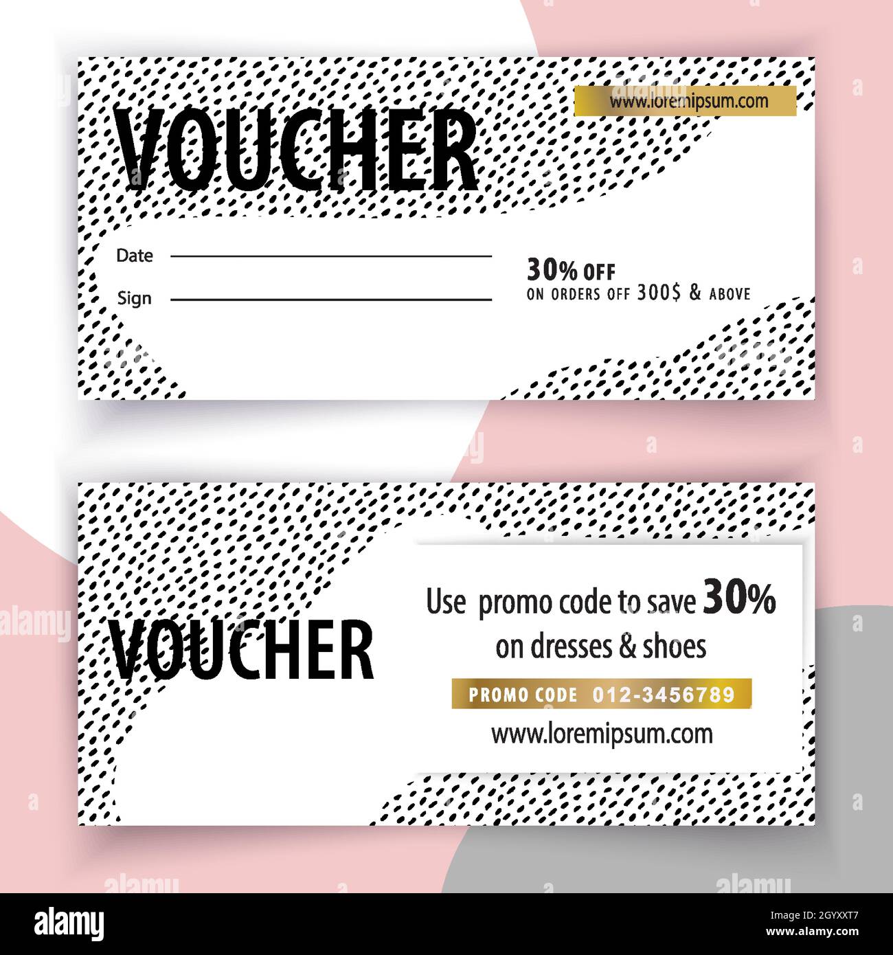 Voucher grunge trendy blob template. Black white hand drawn blots and ...