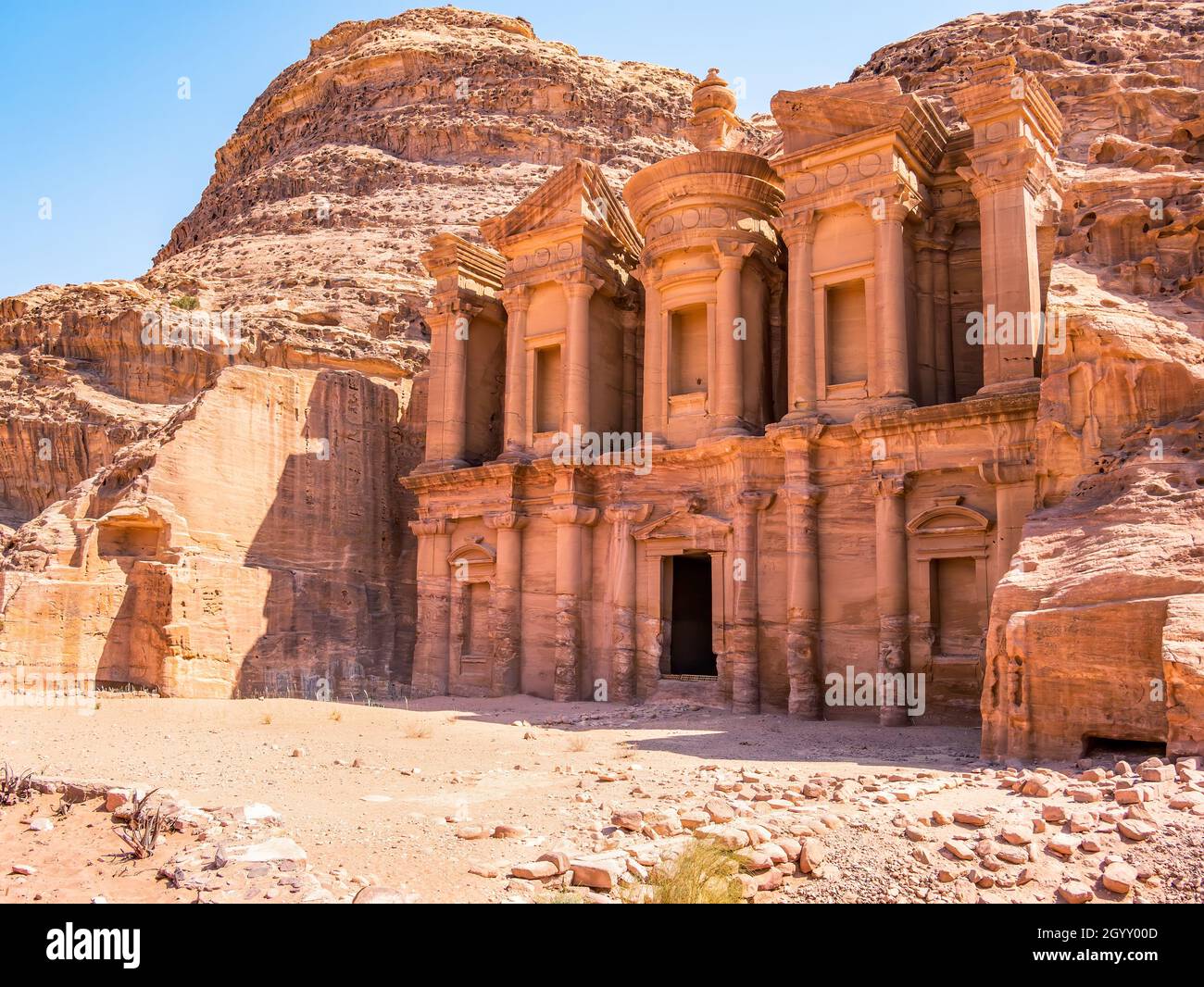 Ad Deir (The Monastery), the monumental building carved in red rock in ...