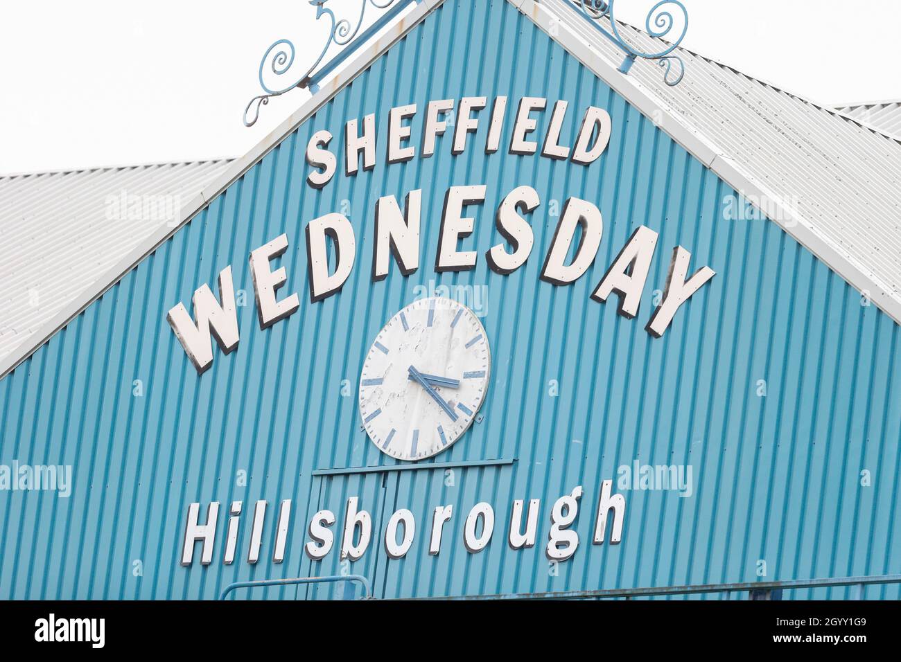 The Sheffield Wednesday clock face inside Hillsborough Stadium Stock ...