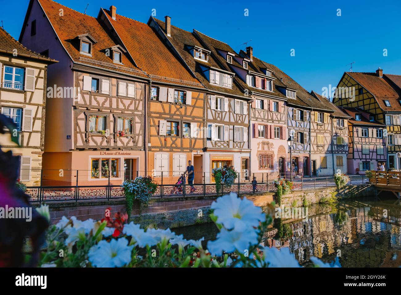 Colmar, Alsace, France July 2021. Petite Venice, water canal and ...
