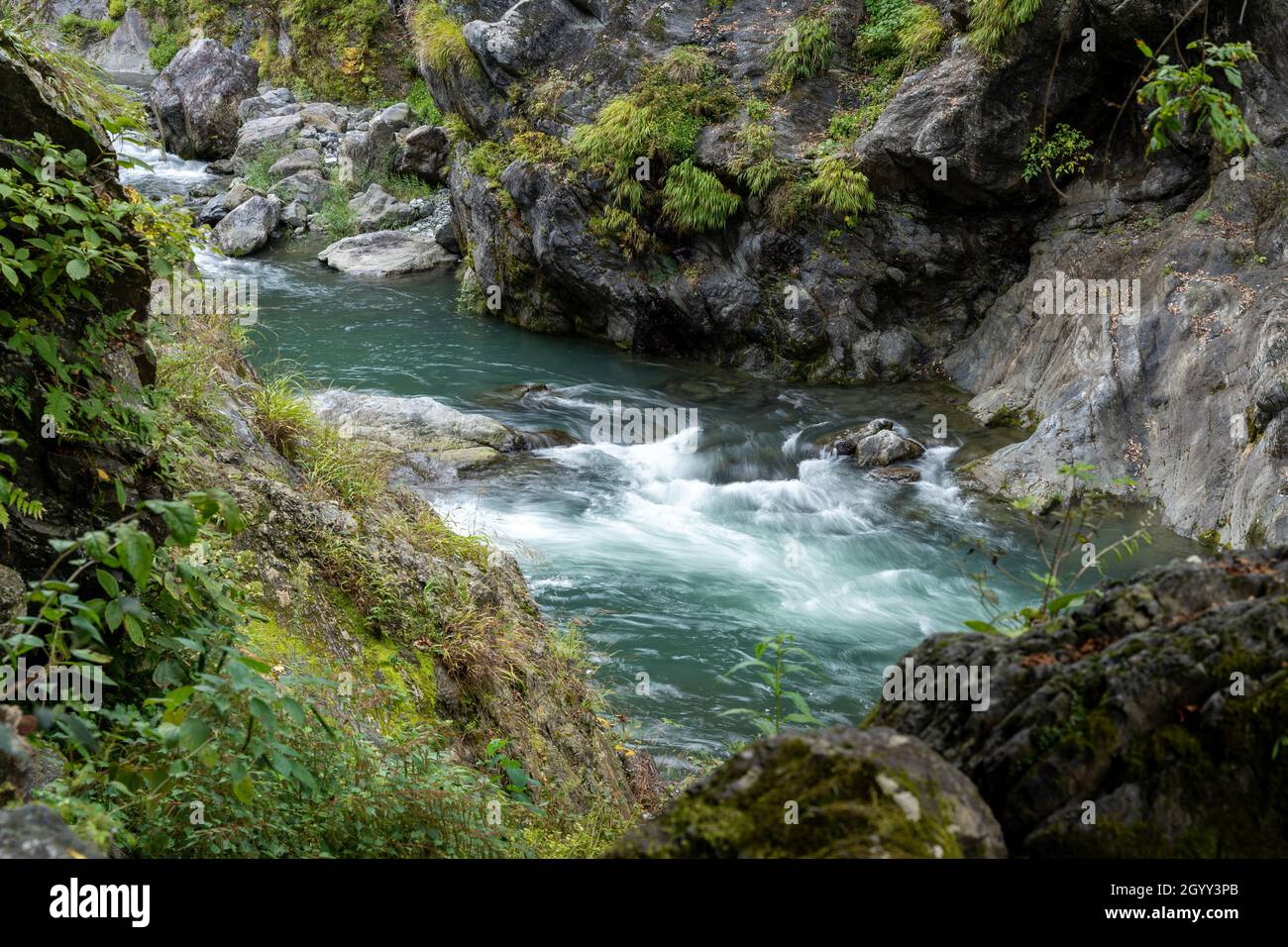 Beautiful river with fresh blue deep water and long rock. rural place ...