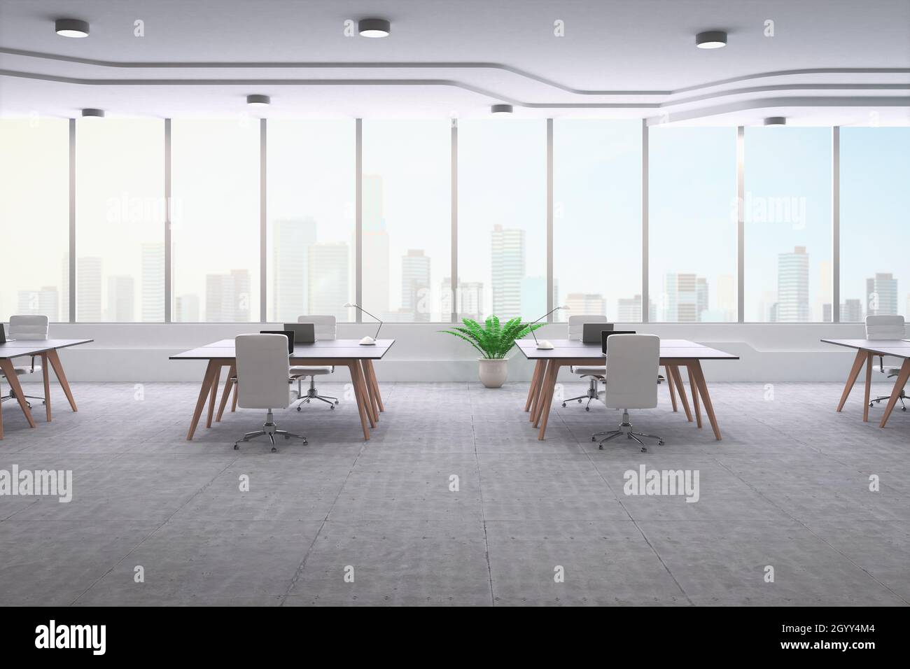 3d rendering empty office space or workspace with computer notebook Stock Photo - Alamy