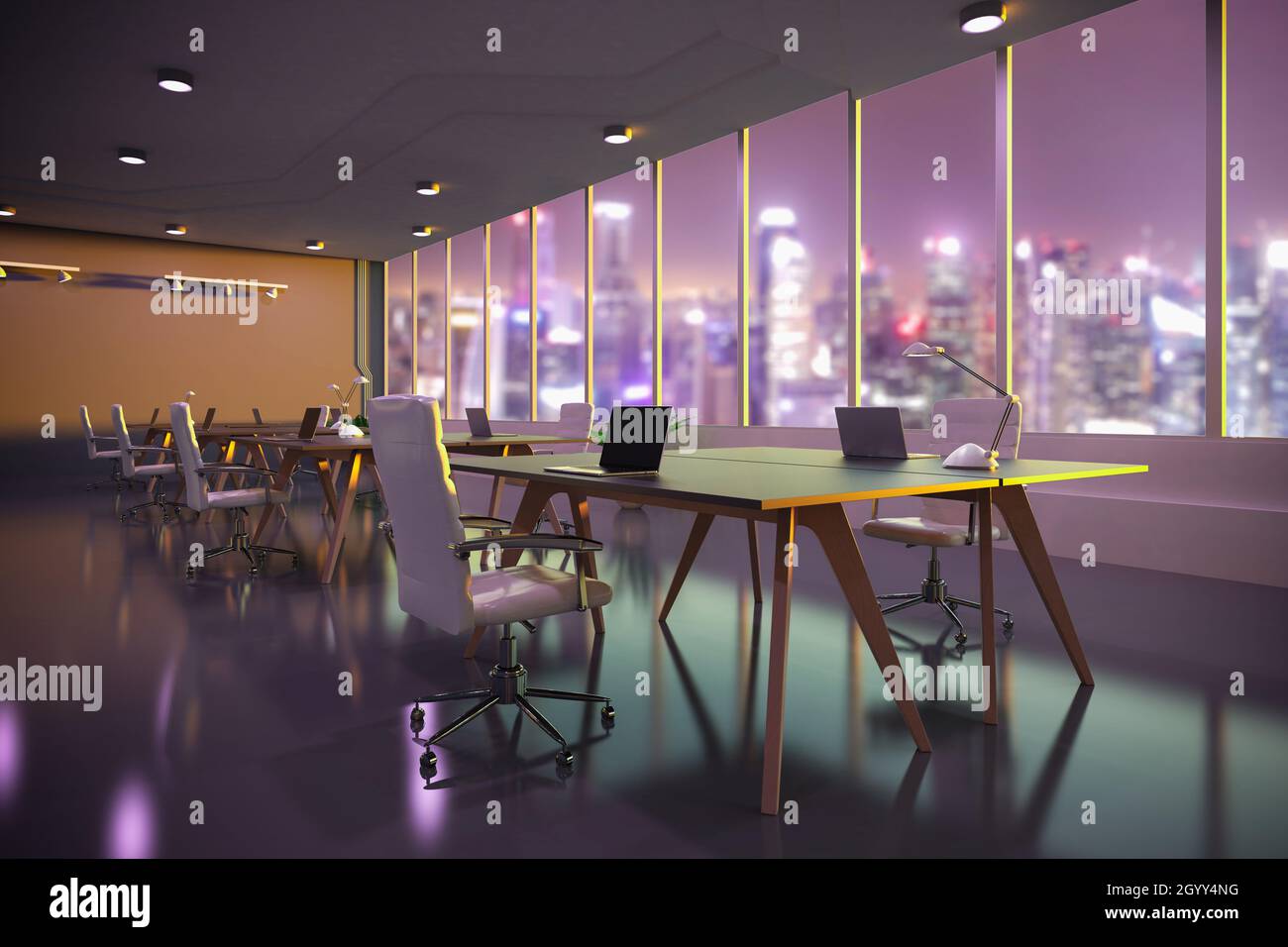 3d rendering empty office space or workspace with computer notebook Stock Photo - Alamy