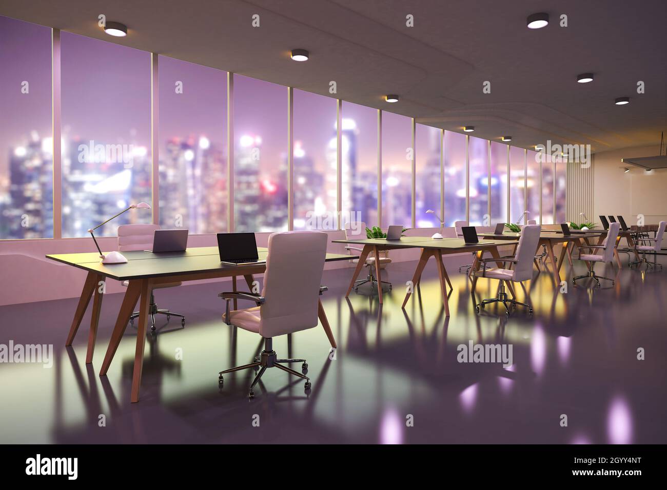 3d rendering empty office space or workspace with computer notebook Stock Photo - Alamy