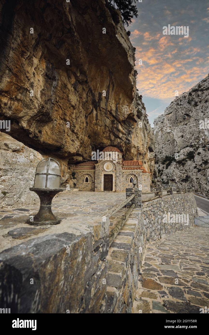 Stone path leading to the ancient Orthodox chapel of Agios Nikolaos ...