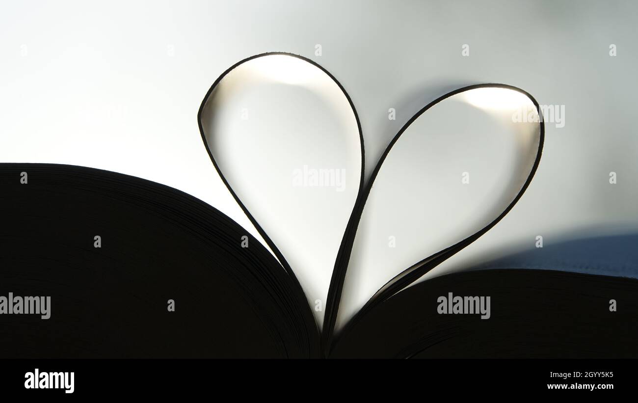 the pages of a book form the symbol of a heart. Concept of love for ...