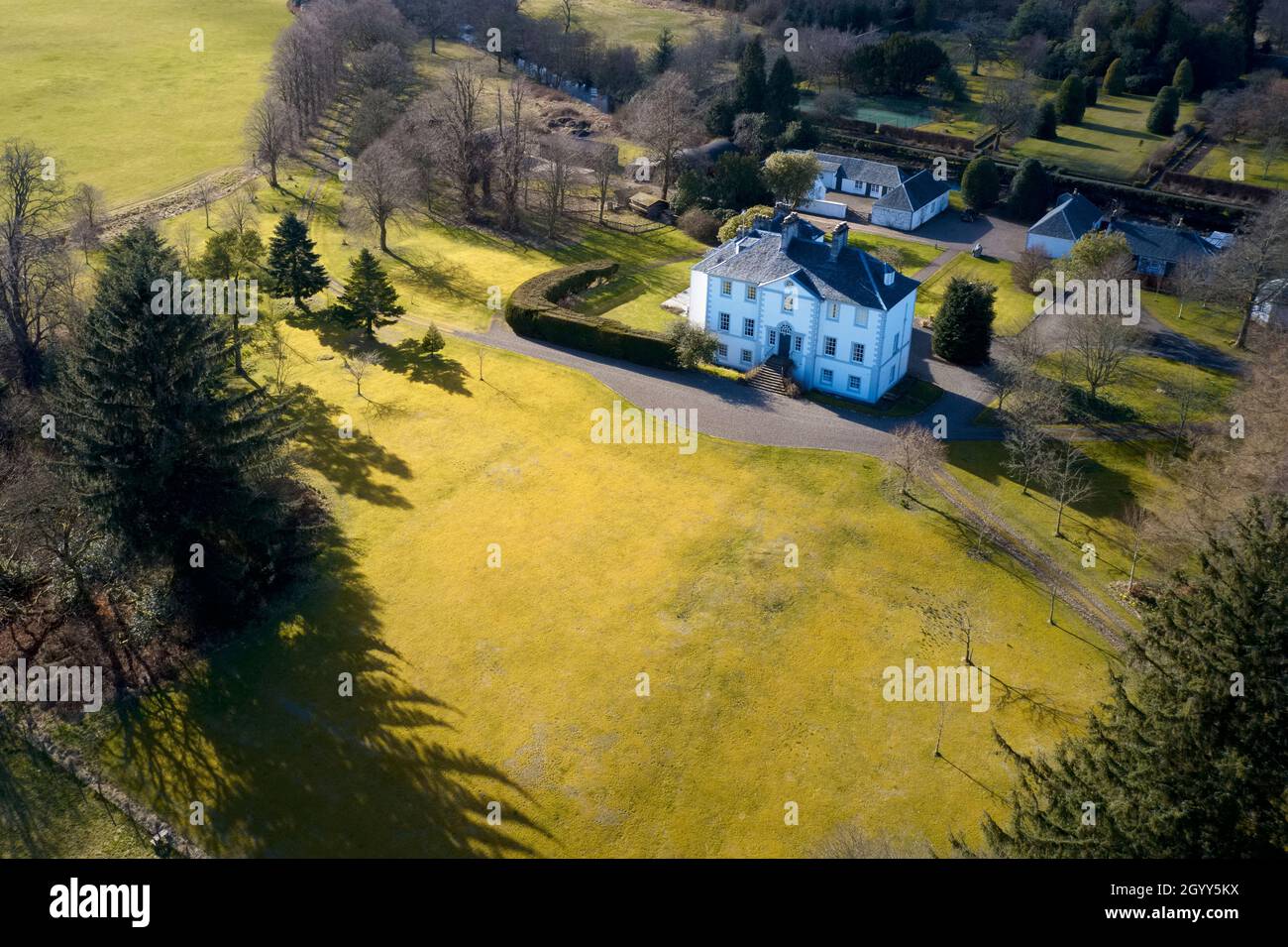 Luxury mansion house in the countryside aerial view Scotland Stock ...