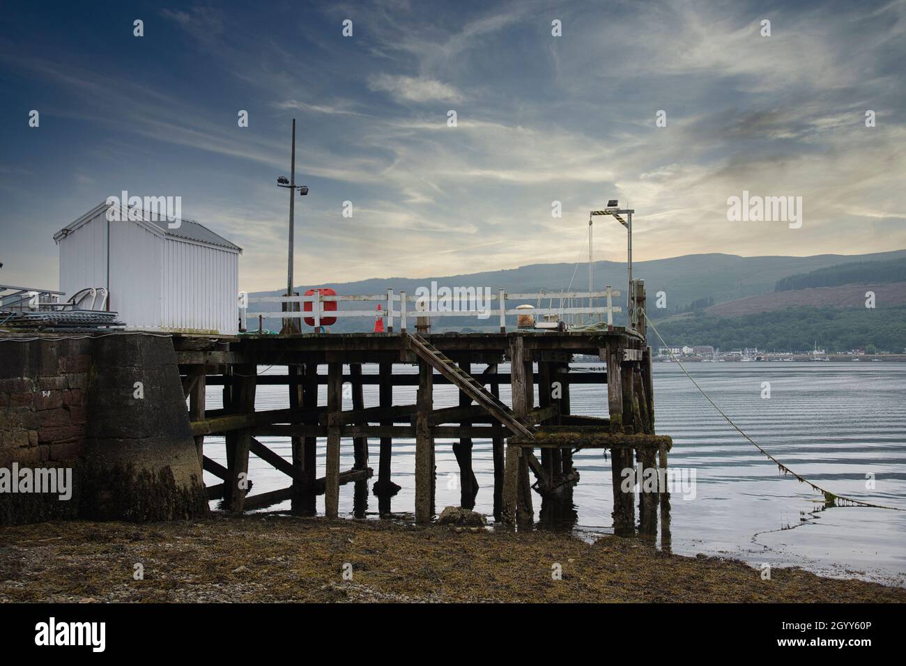 Abandoned old Victorian wooden pier building at Dunoon Stock Photo - Alamy