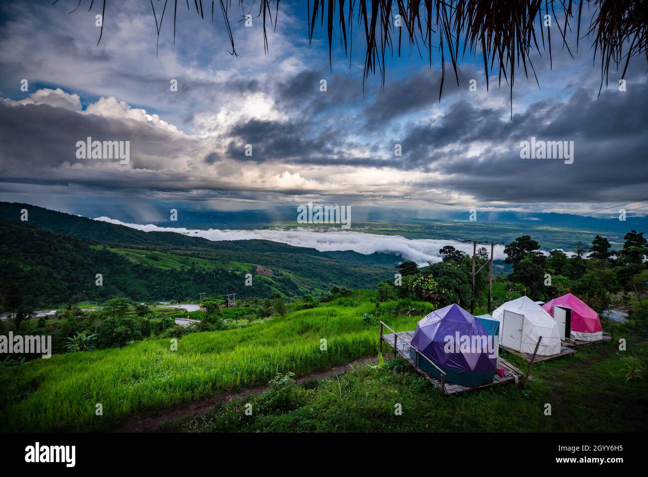 Aerial view of camping grounds and tents Stock Photo - Alamy