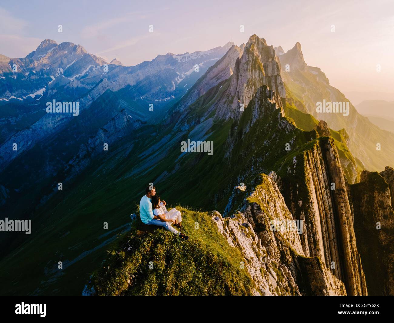 Ridge of the majestic Schaefler peak in the Alpstein mountain range ...