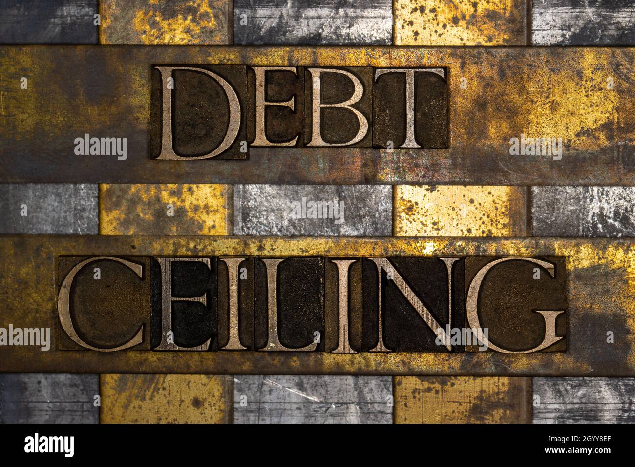 Debt Ceiling text on textured grunge copper and vintage gold background ...