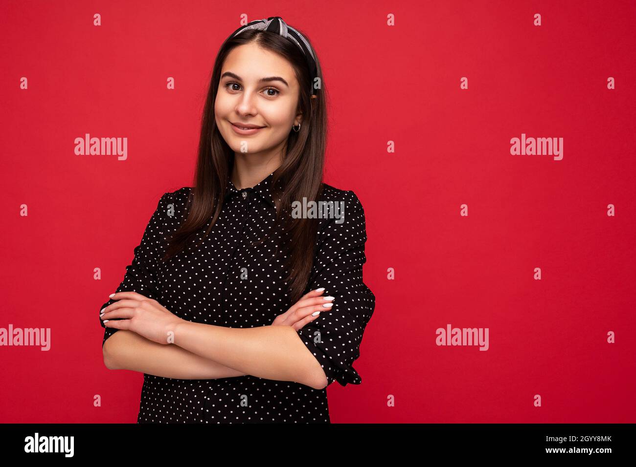 Portrait of young beautiful attractive pretty self-confident positive ...