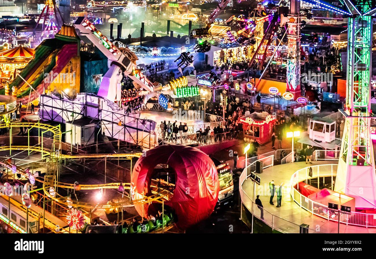 The opening night of The Hull Fair, in Hull, Yorkshire, one of the ...