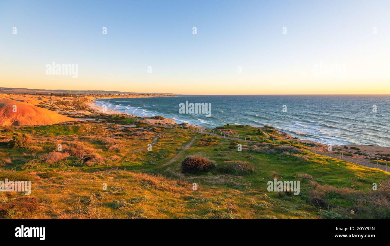 Maslin Beach coastline at sunset during winter season viewed from the ...