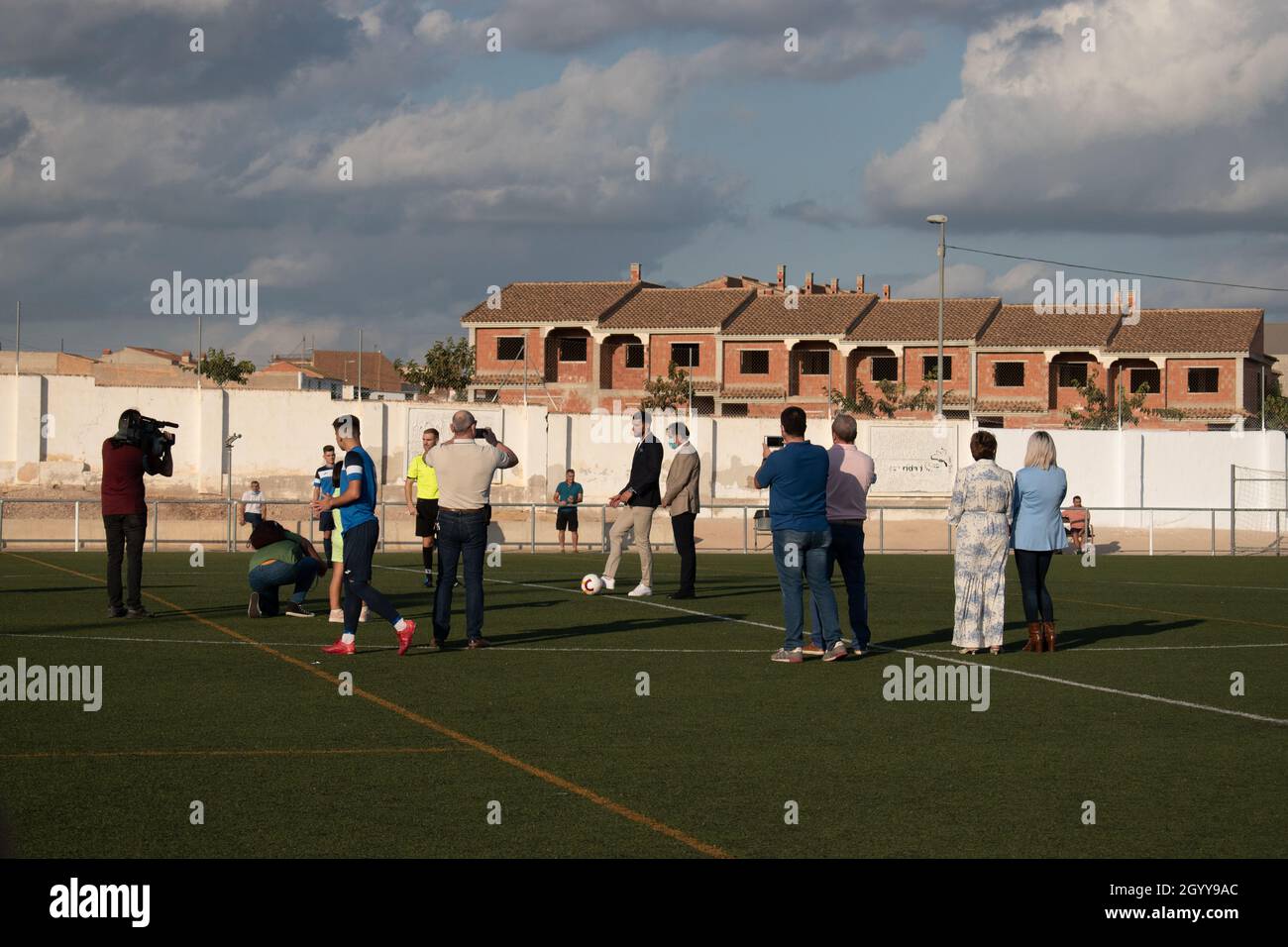 Rafa Mir taking the ceremonial kick-off at the Javalí Nuevo soccer ...