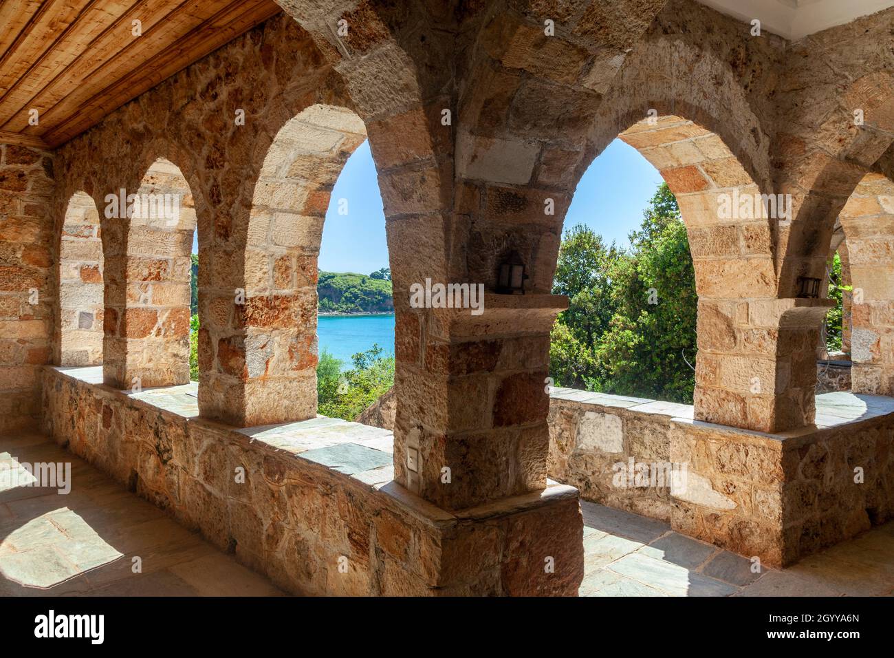 Arches at the famous house of Patrick Leigh Fermor, the famous British ...