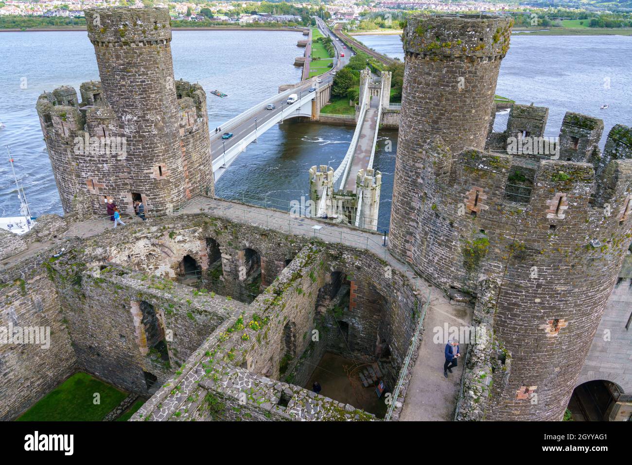 view of the estuary, bridges and two East side towers of the well ...