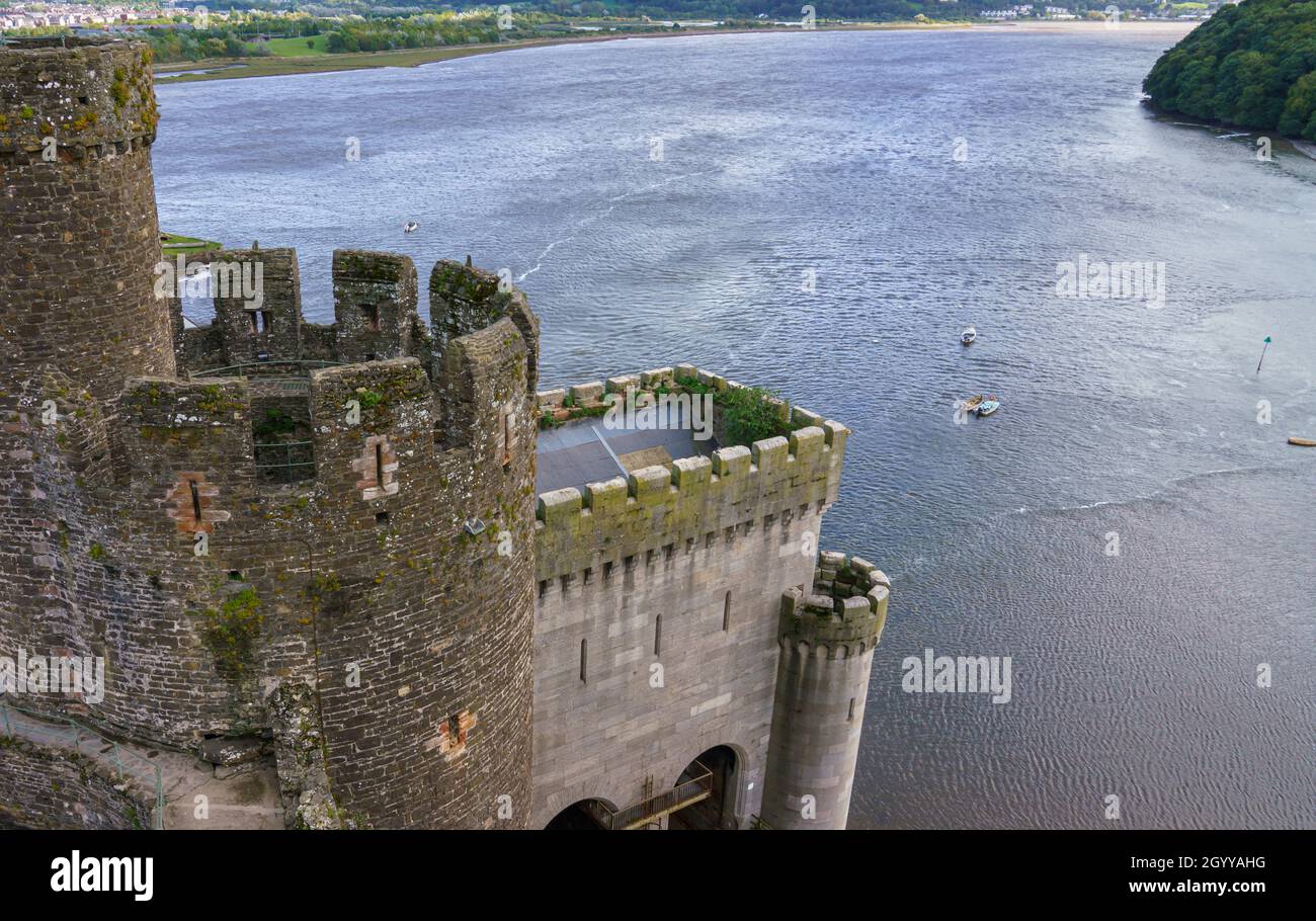 view of the estuary and towers of the well preserved 13th century ...