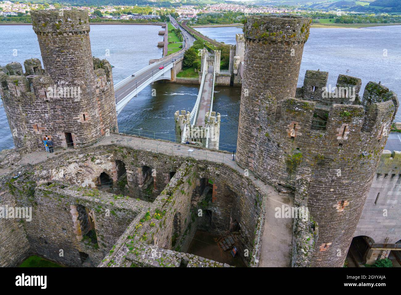 view of the estuary, bridges and two East side towers of the well ...