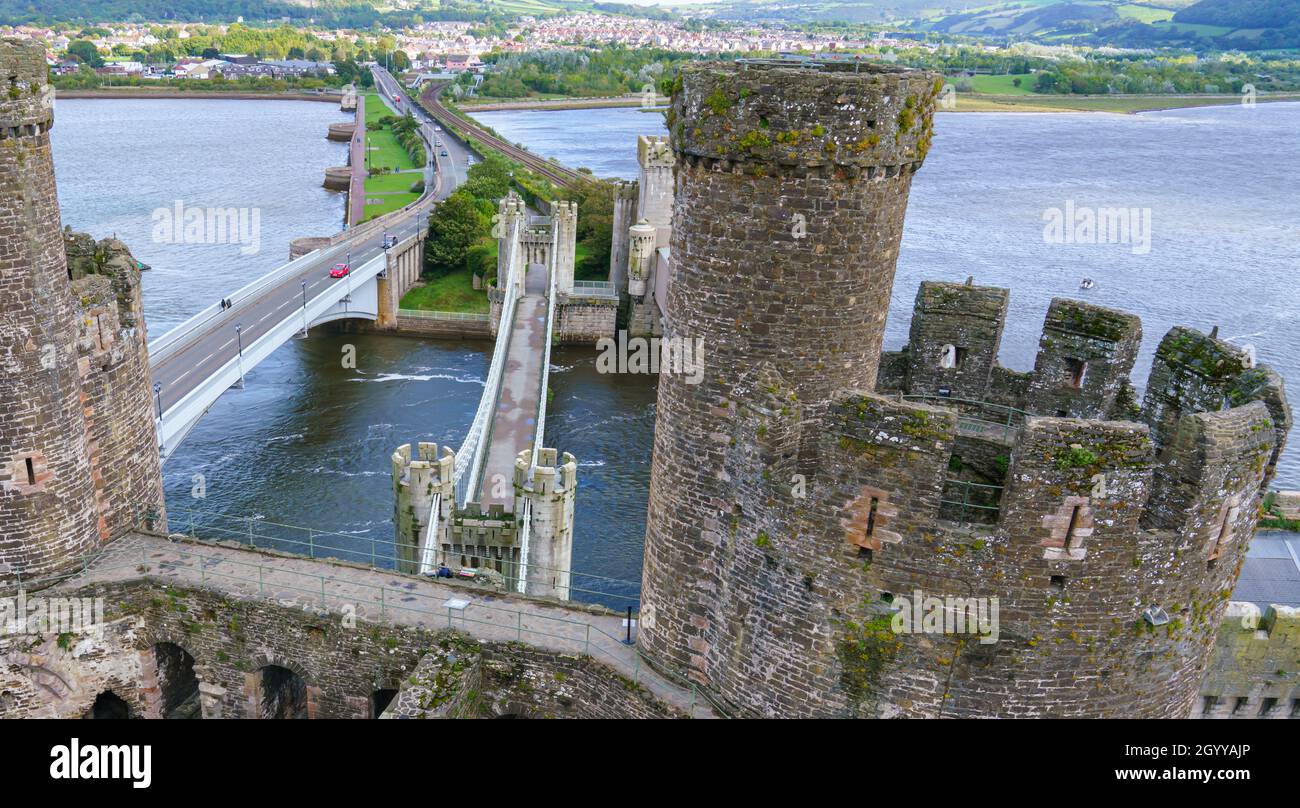 view of the estuary, bridges and two East side towers of the well ...