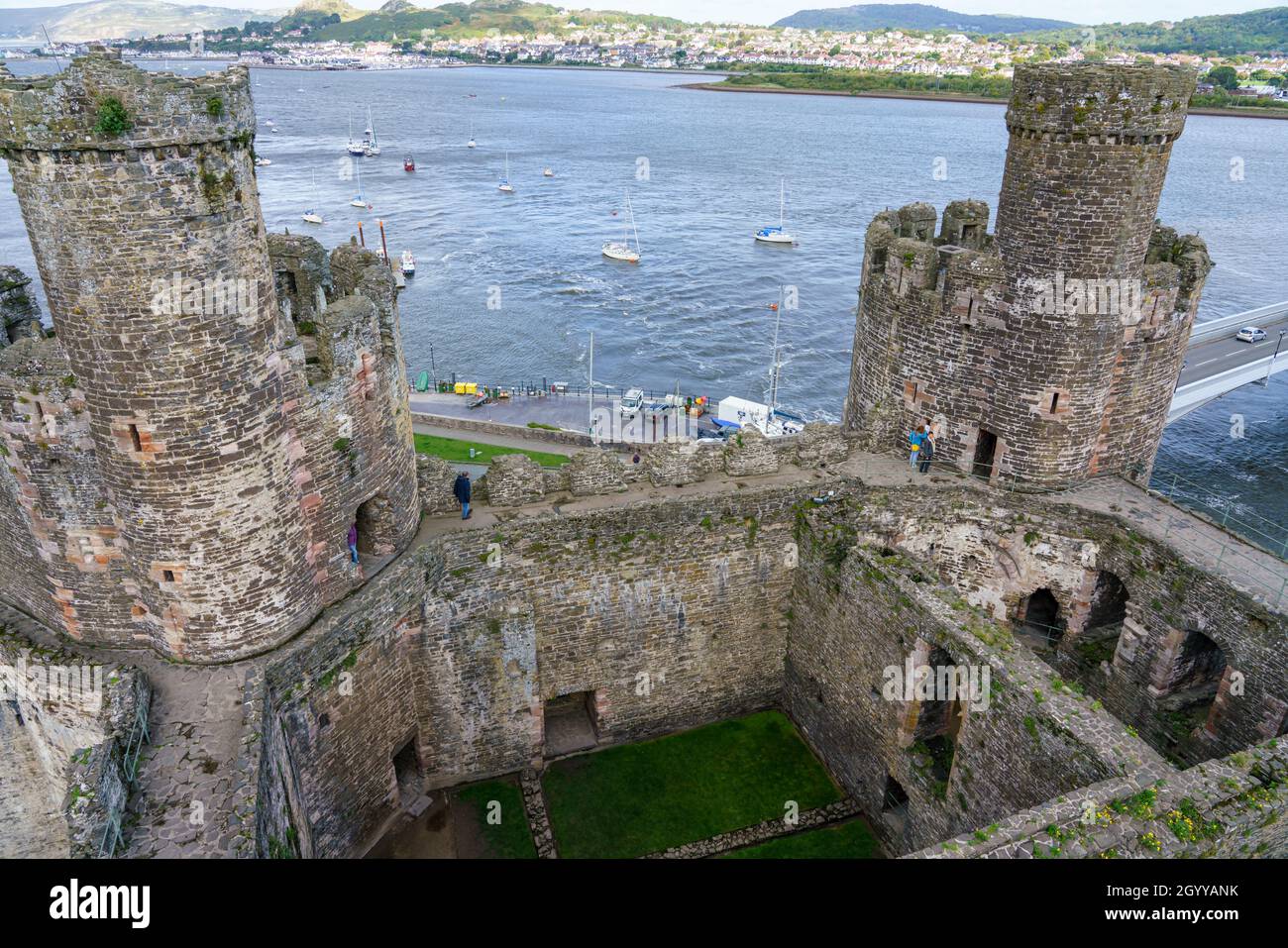 view of the estuary and towers of the well preserved 13th century ...