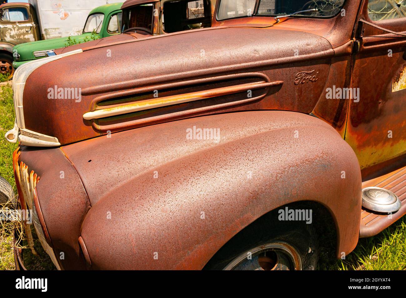 rusty vintage Ford truck in junkyard Stock Photo - Alamy