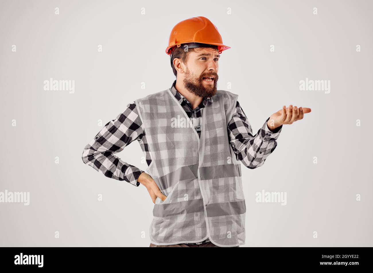 working man Construction industry work hand gestures light background ...