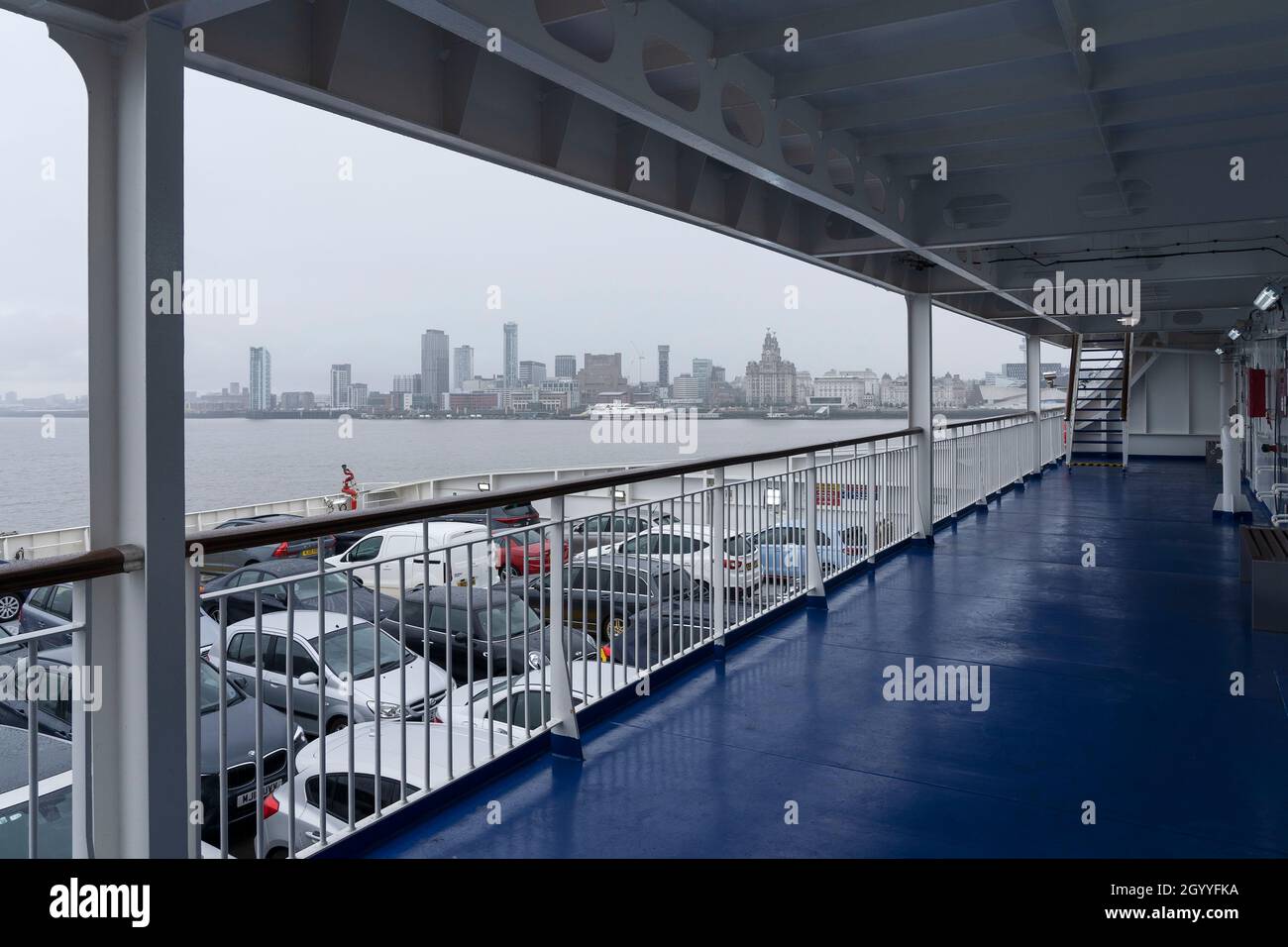 Cars on the deck of MS Stena Embla at Birkenhead docks for a daytime ...
