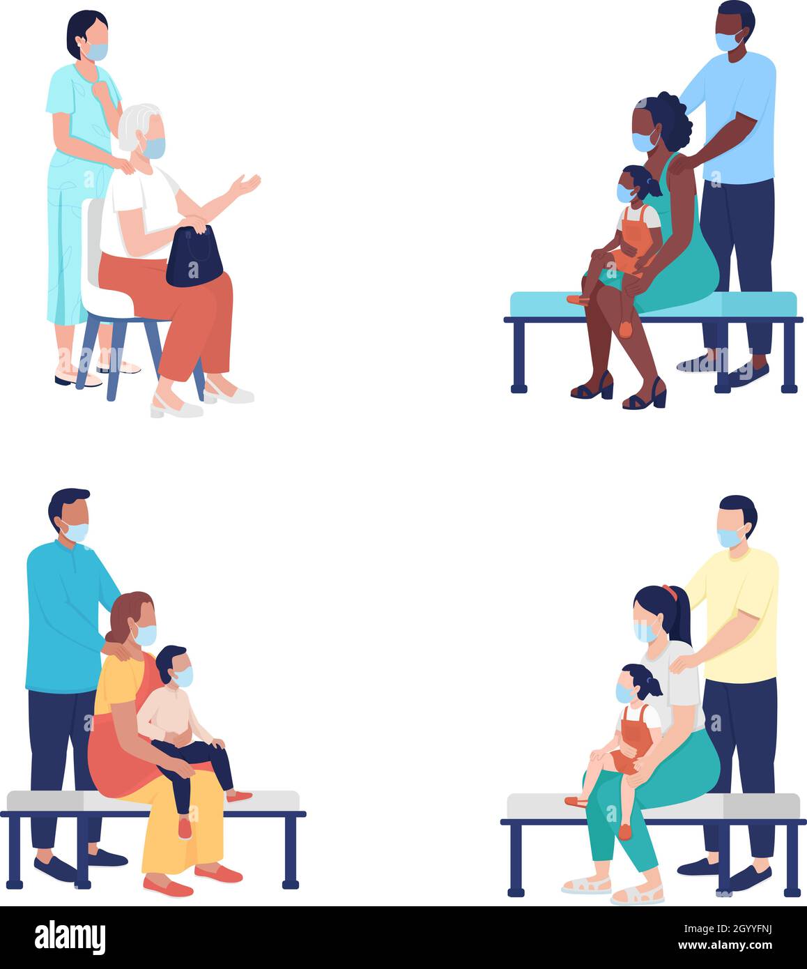 Family on doctor visit semi flat color vector character set Stock ...