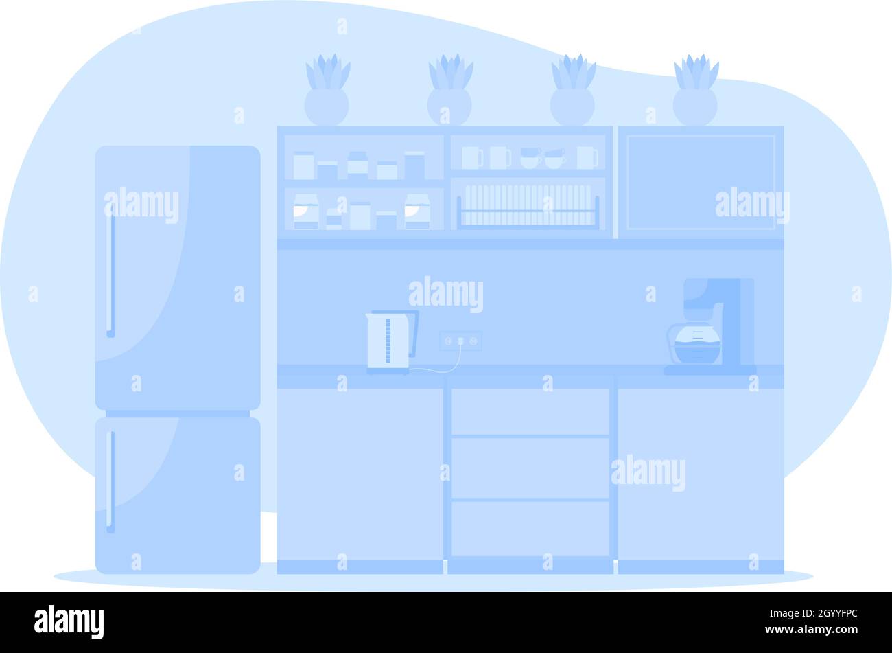 Blue corporate kitchen 2D vector isolated illustration Stock Vector ...