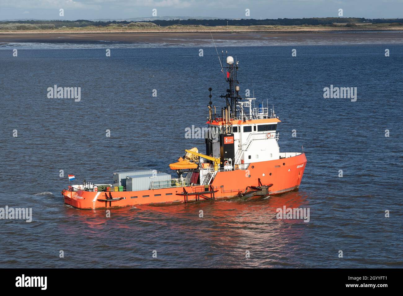 The water injection dredger Iguazu sailing on the Irish Sea near the ...