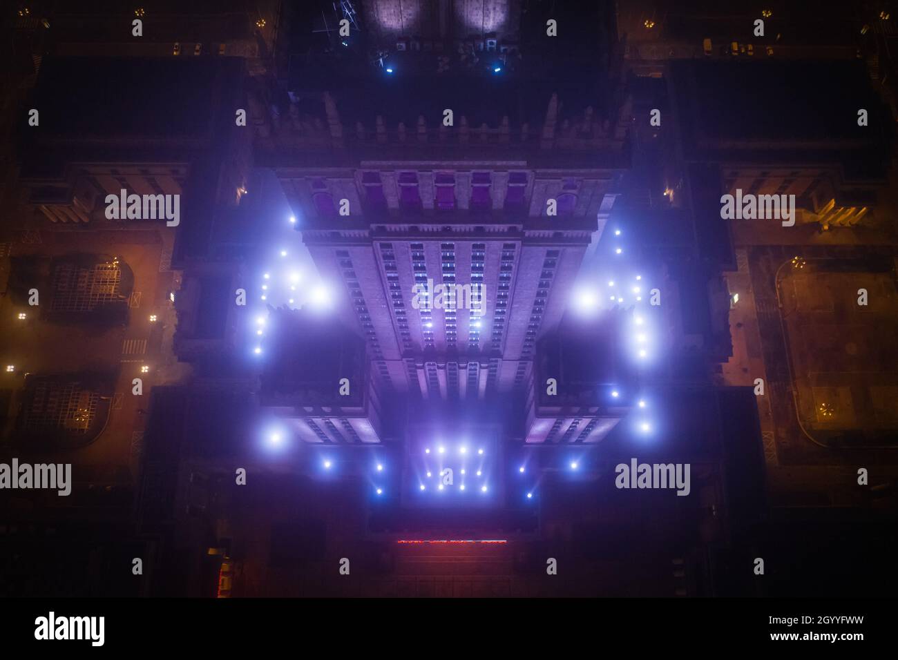 Notable high-rise building Palace of Culture and Science covered in fog ...