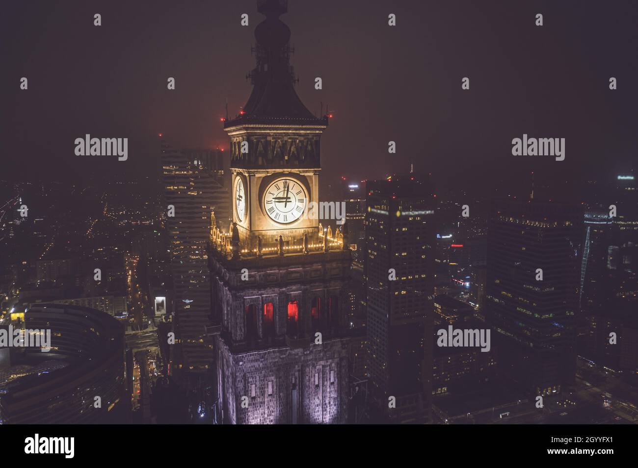 Notable high-rise building Palace of Culture and Science covered in fog ...