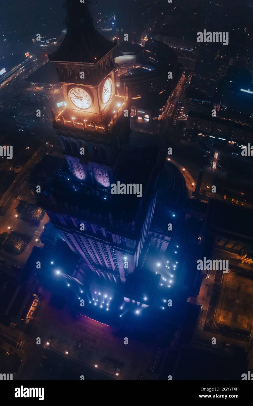 Notable high-rise building Palace of Culture and Science covered in fog ...