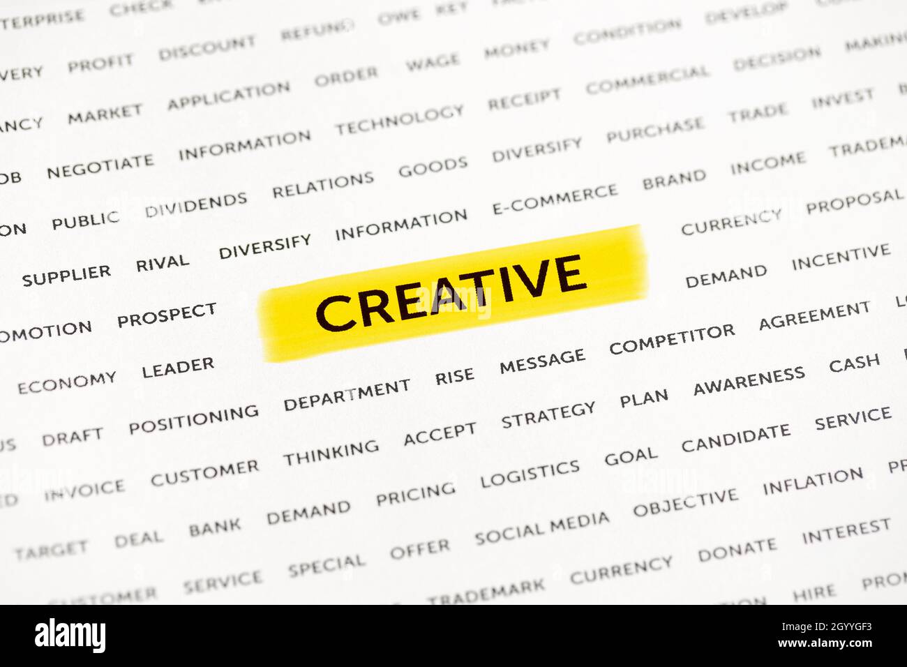 The word "Creative" is highlighted with a marker on paper Stock Photo ...