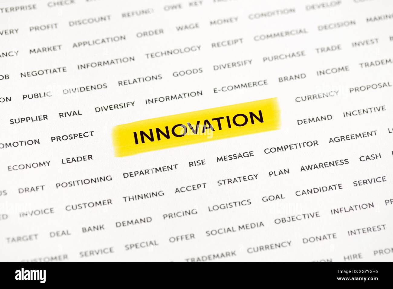 The word "Innovation" is highlighted with a marker on paper Stock Photo ...