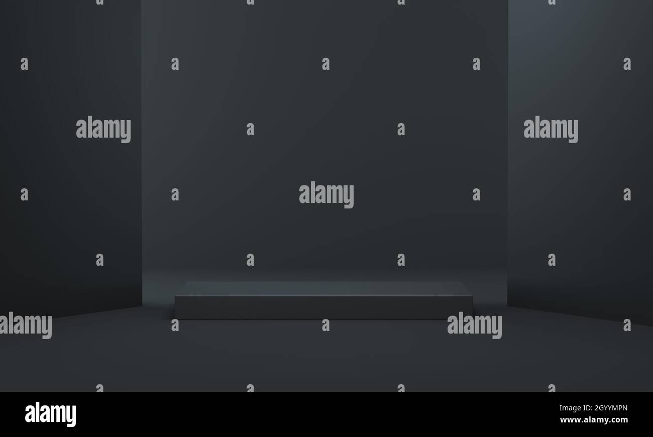 Elegance stage podium platform on black modern living room illuminated ...