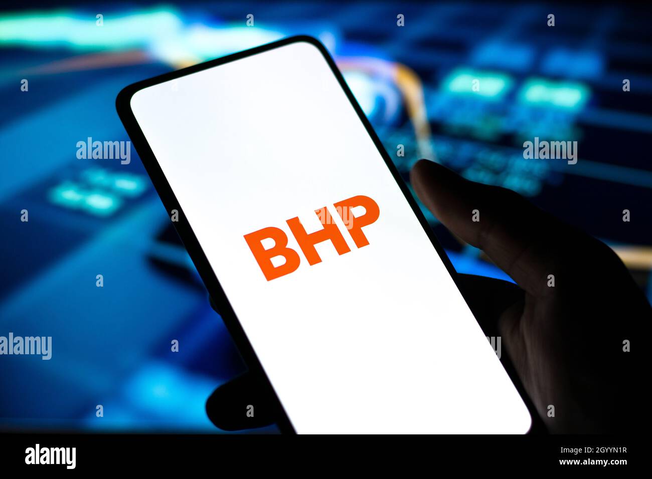 West Bangal, India - October 09, 2021 : BHP logo on phone screen stock ...