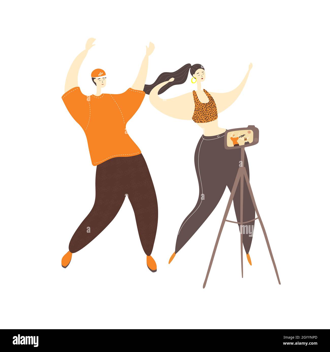 Teenagers are filming dance video. Bloggers dance on a camera to the ...