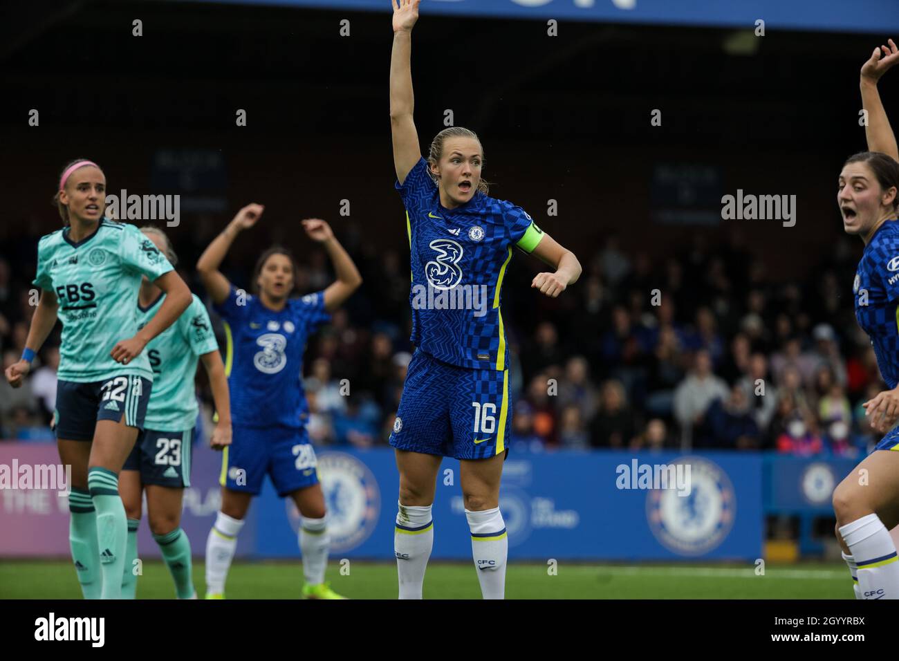 London, UK. 10th Oct, 2021. Magdalena Eriksson (16 Chelsea) appeals ...