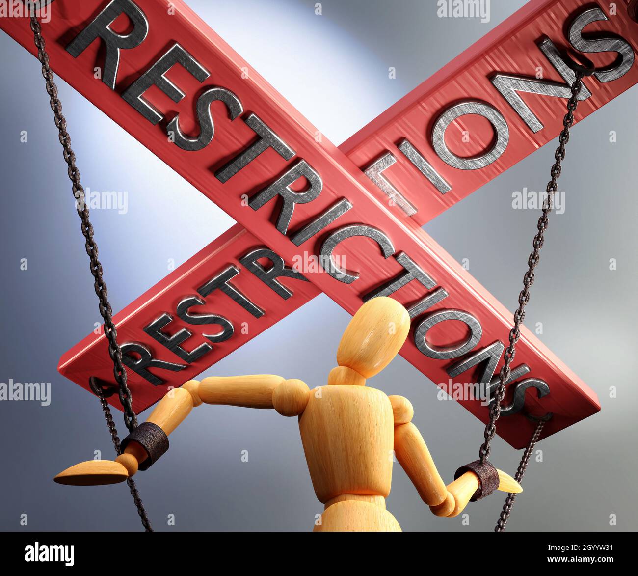 Restrictions control, power, authority and manipulation symbolized by ...