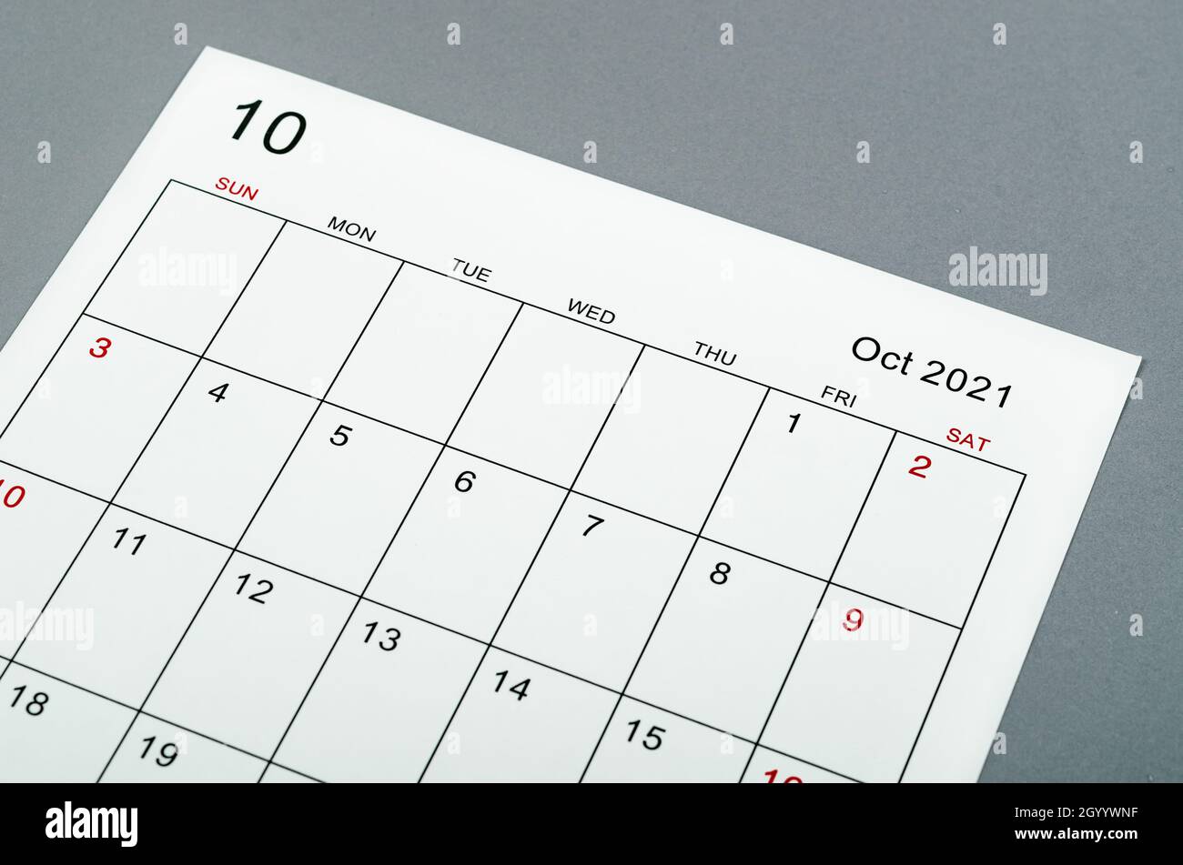 October 2021 calendar hi-res stock photography and images - Alamy