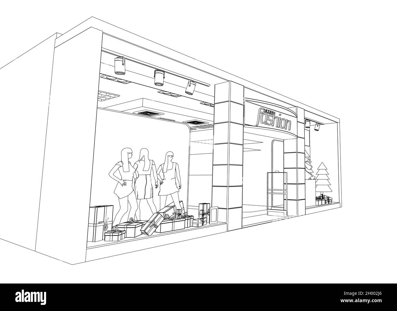 The outline of a store with showcases. Clothing store with mannequins ...