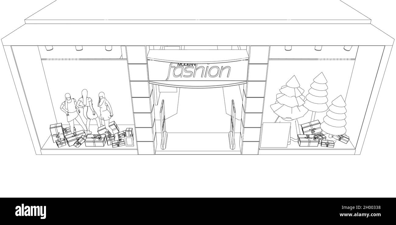 The outline of a store with showcases. Clothing store with mannequins ...